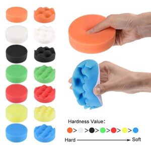 uxcell 4" Foam Drill Polishing Pad Kit, 7pcs Flat Sponge Pads 1pcs Wool Pad 1pcs Hook and Loop Backing Pad with M10 Drill Adapter for Boat