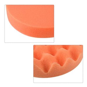 uxcell 3" Foam Drill Polishing Pad Kit, 1pcs Flat 1pcs Waved Sponge Pads Orange 1pcs Wool Pad 1pcs Hook and Loop Backing Pad 1pcs M10 Drill Adapter