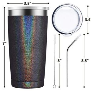 Boss Lady Mug Tumbler-Unique Christmas Birthday Gifts for Women Boss Female Mom Stainelss Steel Wine Tumbler with Staw and Lid Friend Gifts 20oz Glitter charcoal