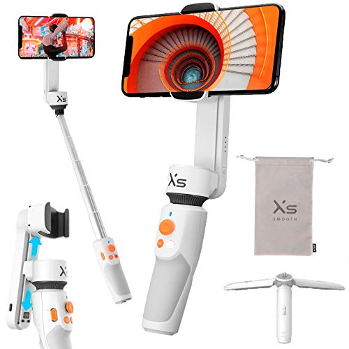 Zhiyun Smooth XS Gimbal Stabilizer for Smartphone, Handheld Selfie Stick Gimbal Tripod for iPhone Android with 26cm Extensional Stick, Slide Design, w/Case, Vlog YouTube Live Video Record, White