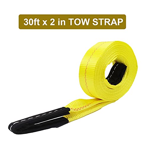 KJE Tow Strap with Reinforced Loops 2in x 30ft Vehicle Recovery Rope 10,000 lbs Pound Capacity Recovery Strap