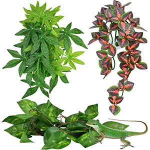 katumo reptile plants, 3 pcs amphibian hanging plants with suction cup for snake, bearded dragons, lizards, geckos, toads, hermit crab tank pets habitat decorations