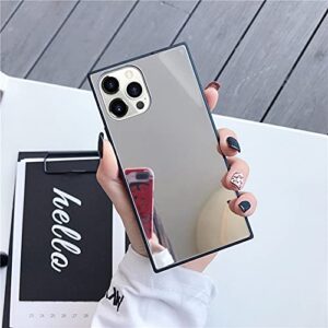 LUVI for iPhone 12 Pro Max Square Case Makeup Mirror for Women Girls Cute Luxury Glossy Glass Mirror Back Design Cover with Silicone TPU Slim Thin Case for iPhone 12 Pro Max 6.7 inch Silver