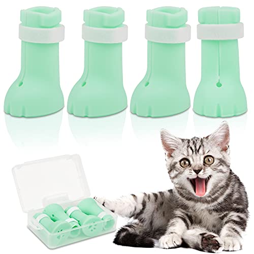 JAKI Cat Shoes Anti-Scratch Silicone Boots for Cats, Adjustable Rubber Cat Feet Covers Gloves Kitten Shower Paw Protector, Pet Supplies for Cats Bath Cleaning Shaving Checking Treatment in Family