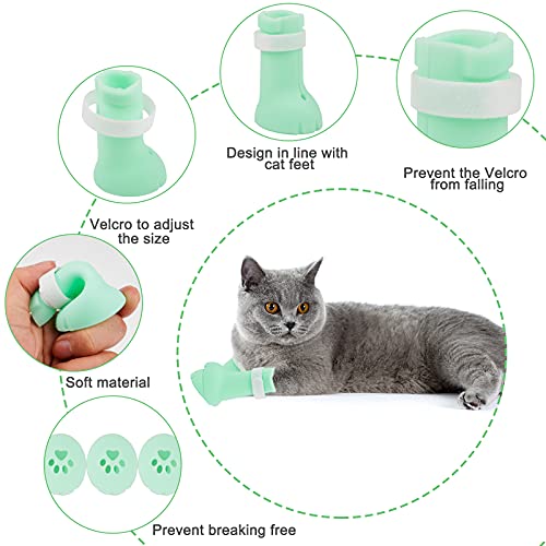 JAKI Cat Shoes Anti-Scratch Silicone Boots for Cats, Adjustable Rubber Cat Feet Covers Gloves Kitten Shower Paw Protector, Pet Supplies for Cats Bath Cleaning Shaving Checking Treatment in Family