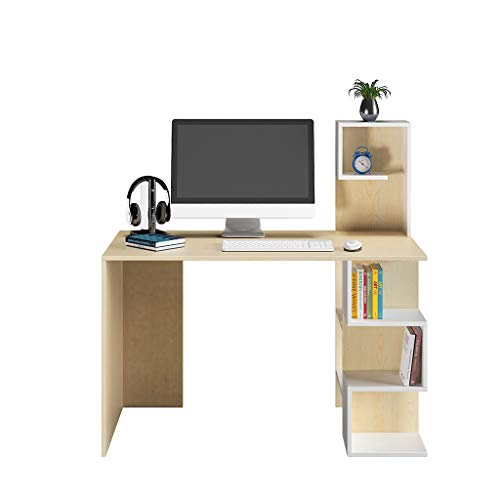 Modern Simplify Home Study Computer Desk with Bookshelf Board Khaki for Living Room Office Study Room