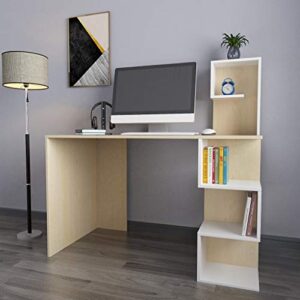 Modern Simplify Home Study Computer Desk with Bookshelf Board Khaki for Living Room Office Study Room