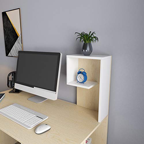 Modern Simplify Home Study Computer Desk with Bookshelf Board Khaki for Living Room Office Study Room