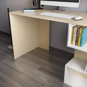 Modern Simplify Home Study Computer Desk with Bookshelf Board Khaki for Living Room Office Study Room