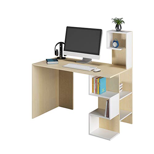 Modern Simplify Home Study Computer Desk with Bookshelf Board Khaki for Living Room Office Study Room