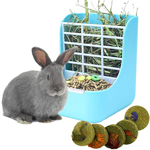 kathson Rabbit Hay Feeder, Bunny Hay Feeder Hay and Food Feeder Bowls Manger Rack Pet Chew Toys Grass Cake for Bunny Guinea Pig Chinchilla Hamsters