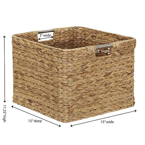 Household Essentials Woven Wicker Open Storage Basket with Stainless Steel Handle, Natural