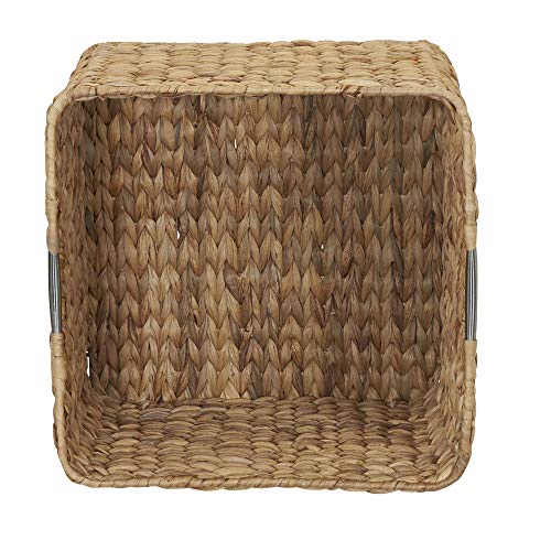 Household Essentials Woven Wicker Open Storage Basket with Stainless Steel Handle, Natural