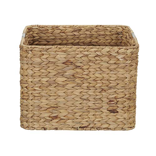 Household Essentials Woven Wicker Open Storage Basket with Stainless Steel Handle, Natural