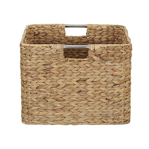 Household Essentials Woven Wicker Open Storage Basket with Stainless Steel Handle, Natural