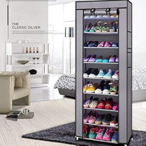 GreensTion-S 10-Tier Shoe Rack with Dustproof Cover 30 Pair Shoe Organizer Shoe Rack Tower Zippered Storage Shoe Cabinet Ideal for Hallway Corridor [3-6 delivery Days] (Gray)