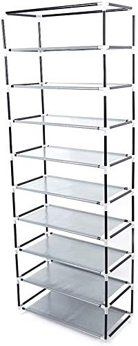 GreensTion-S 10-Tier Shoe Rack with Dustproof Cover 30 Pair Shoe Organizer Shoe Rack Tower Zippered Storage Shoe Cabinet Ideal for Hallway Corridor [3-6 delivery Days] (Gray)