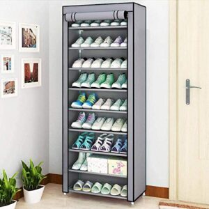 GreensTion-S 10-Tier Shoe Rack with Dustproof Cover 30 Pair Shoe Organizer Shoe Rack Tower Zippered Storage Shoe Cabinet Ideal for Hallway Corridor [3-6 delivery Days] (Gray)