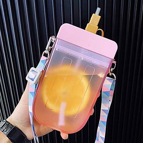 YunQin 300ml Cute Straw Cup New Plastic Popsicle Shape Water Bottle BPA Free Transparent Juice Drinking Cup Suitable for Adult Girls (Pink)