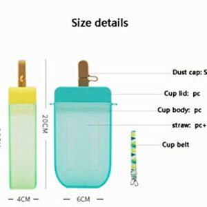 YunQin 300ml Cute Straw Cup New Plastic Popsicle Shape Water Bottle BPA Free Transparent Juice Drinking Cup Suitable for Adult Girls (Pink)