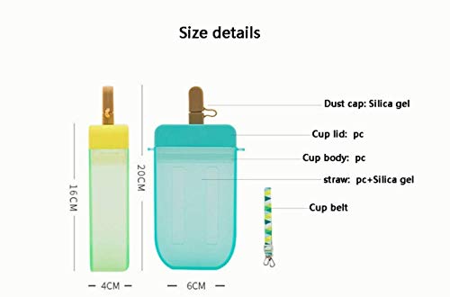 YunQin 300ml Cute Straw Cup New Plastic Popsicle Shape Water Bottle BPA Free Transparent Juice Drinking Cup Suitable for Adult Girls (Pink)