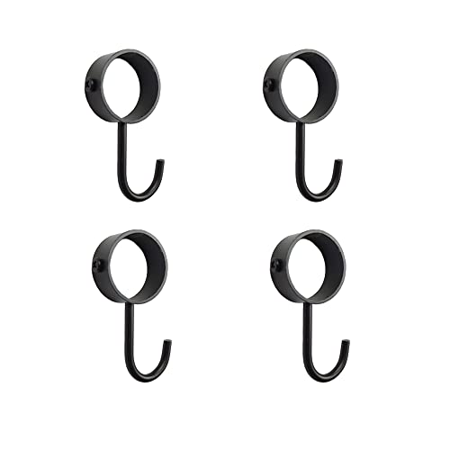 FYTRONDY Black Edition Stainless Steel Adjustable J Typed Hooks , Tube Rod Hooks, Bathroom Wardrobe Pipe Hanger(1 INCH , 4 Pack)