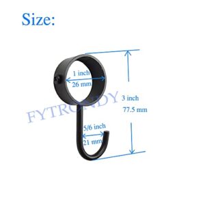 FYTRONDY Black Edition Stainless Steel Adjustable J Typed Hooks , Tube Rod Hooks, Bathroom Wardrobe Pipe Hanger(1 INCH , 4 Pack)