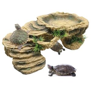 pinvnby turtle basking platform,tortoise resin dock resting rock reptile habitat ornament hiding cave floating ledge aquarium decoration for bearded dragons,lizard,newts,frogs