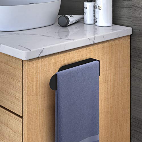 HUFEEOH Hand Towel Holder - Self Adhesive Bathroom Towel Bar Stick on Wall - SUS 304 Stainless Steel Brushed - Black