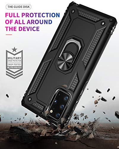 Samsung Galaxy Note 20 Case, Note20 5G Case with HD Screen Protectors, Androgate Military-Grade Metal Ring Holder Kickstand 15ft Drop Tested Shockproof Cover Case for Samsung Galaxy Note 20 Black