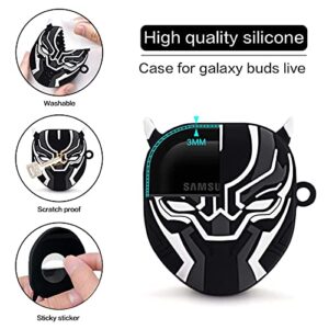 Alquar for Galaxy Buds Live(2020)/Galaxy Buds 2/Galaxy Buds Pro Case (2021), Shockproof Silicone Protective Cover Cool Cartoon Design for Samsung Earbuds Charging Case for Girls Boys(Black Panther)