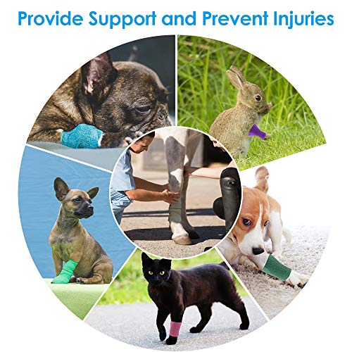 SlowTon Pet Self Adhesive Bandage, 12 Rolls Pet Vet Wrap Tape Non-Woven Cohesive Gauze Rolls for Dog Cat Animals Sport Tape for Wrist Healing Ankle Sprain & Swelling, 1” x 5 Yards Each After Stretched