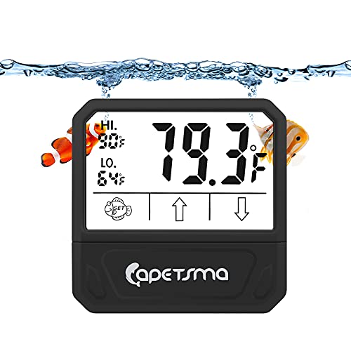 LCD Digital Aquarium Alarm Thermometer, Large Screen Transparent Fish Tank Thermometer, Always Monitoring Your Water Temperature - Fast & Accurate - No Messy Wires