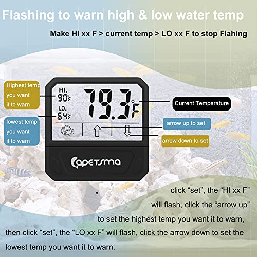 LCD Digital Aquarium Alarm Thermometer, Large Screen Transparent Fish Tank Thermometer, Always Monitoring Your Water Temperature - Fast & Accurate - No Messy Wires