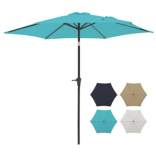 COBANA 9’ Patio Umbrella, Outdoor Table Market Umbrella with Push Button Tilt and Crank, 6 Steel Ribs, Blue