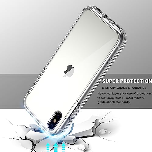 COOLQO Compatible for iPhone Xs Max Case 6.5 Inch, [Dual Layer] [2 pcs Tempered Glass Screen Protector] [14 FT Military Grade Drop Protection] 360 Full Body Heavy Duty Shockproof Phone Cover, Clear