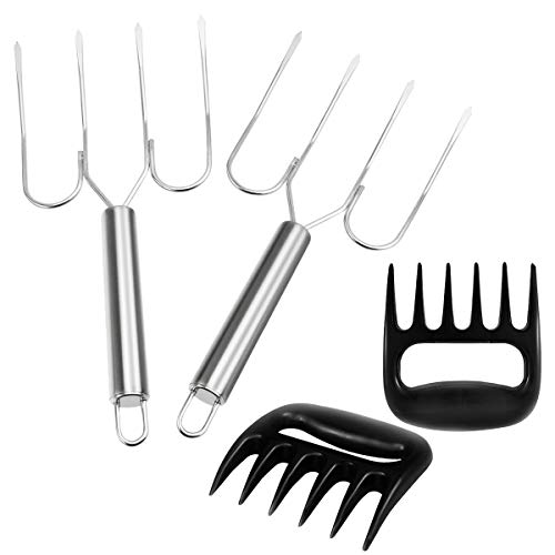 Nihao Turkey Lifters Forks Meat Claws Set of 4 Stainless Steel Poultry Chicken Fork Roast Ham Fork for BBQ & Thanksgiving Pros