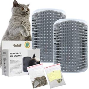 2 pack cat self groomer,softer cat corner scratcher for wall with catnip,massage comb groomer cat corner groomer,pet grooming massage kitten brush,cat face scratcher for kitten with long &short fur (gray)