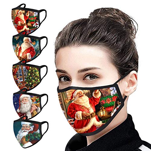 ShaggyDogz 5 Pc Merry Christmas Face_Mask for Women Men,Washable Reusable Mouth Bandanas for Xmas Party Supplies