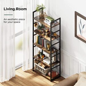 FURNINXS Bookshelf, 5 Tier Bookcase Tall, Storage Ladder Shelf, Standing Shelf for Book/Living Room/Office, Rustic Brown