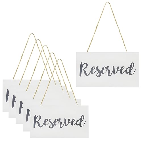 Darware Hanging Wooden Reserved Signs (6-Pack, White); Rustic Style Wood Signs for Weddings, Special Events, and Functions