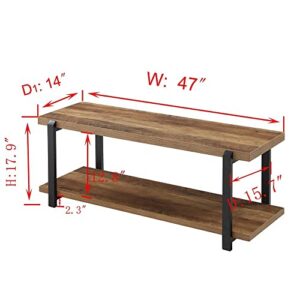 FOLUBAN Entryway Bench, Industrial Shoe Bench for Living Room, Rustic Indoor Shoe Storage Bench Seat, Easy Assembly, Oak 47 inch