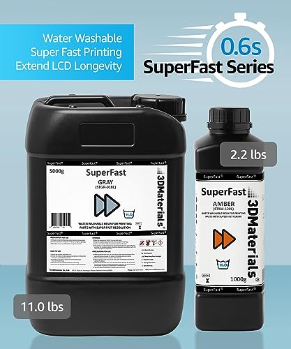 3DMaterials SuperFast 3D Printer Resin Water Washable, 0.6 sec 50um Printing, Made in Korea (1000g, Dark Grey)