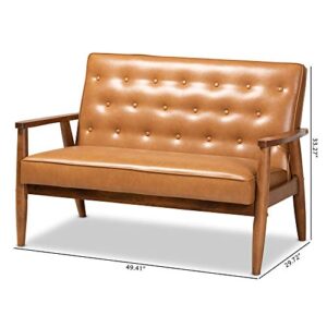 Baxton Studio Sorrento Loveseats, Tan/Walnut Brown