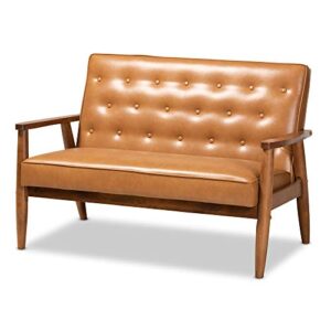 baxton studio sorrento loveseats, tan/walnut brown