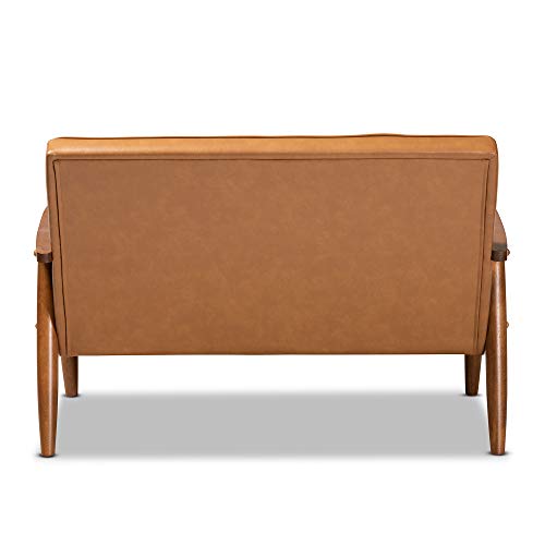 Baxton Studio Sorrento Loveseats, Tan/Walnut Brown