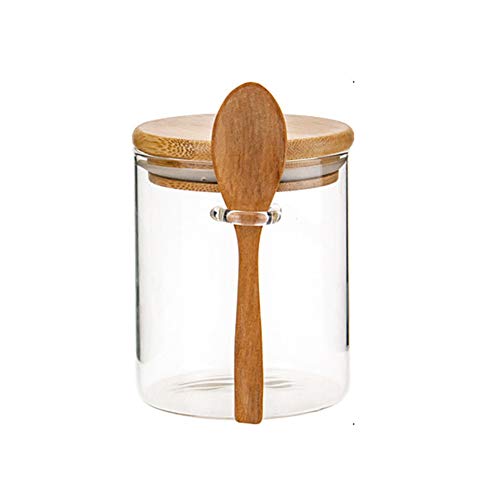 15 OZ/400 ML Transparent Glass Storage Container, Glass Container Jar with Woond Spoons, Lid, Sealed Storage Jar for Food Miscellaneous Grains Snacks Tea Coffee