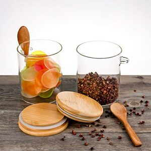 15 OZ/400 ML Transparent Glass Storage Container, Glass Container Jar with Woond Spoons, Lid, Sealed Storage Jar for Food Miscellaneous Grains Snacks Tea Coffee