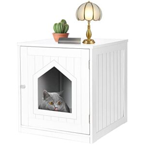 Cat Litter Box Enclosure Hidden Kitty Litter Box Furniture Indoor Cat Box Cabinet Cat House & Side Table Nightstand Cat Washroom