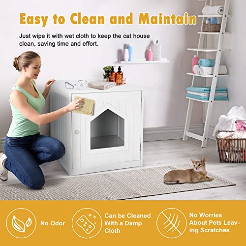 Cat Litter Box Enclosure Hidden Kitty Litter Box Furniture Indoor Cat Box Cabinet Cat House & Side Table Nightstand Cat Washroom